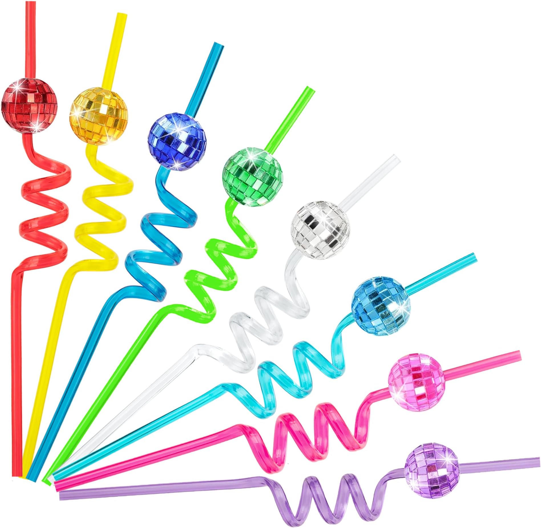 Amazon.com: 12 Pieces Colorful Mirror Disco Ball Straws 70s Disco ...