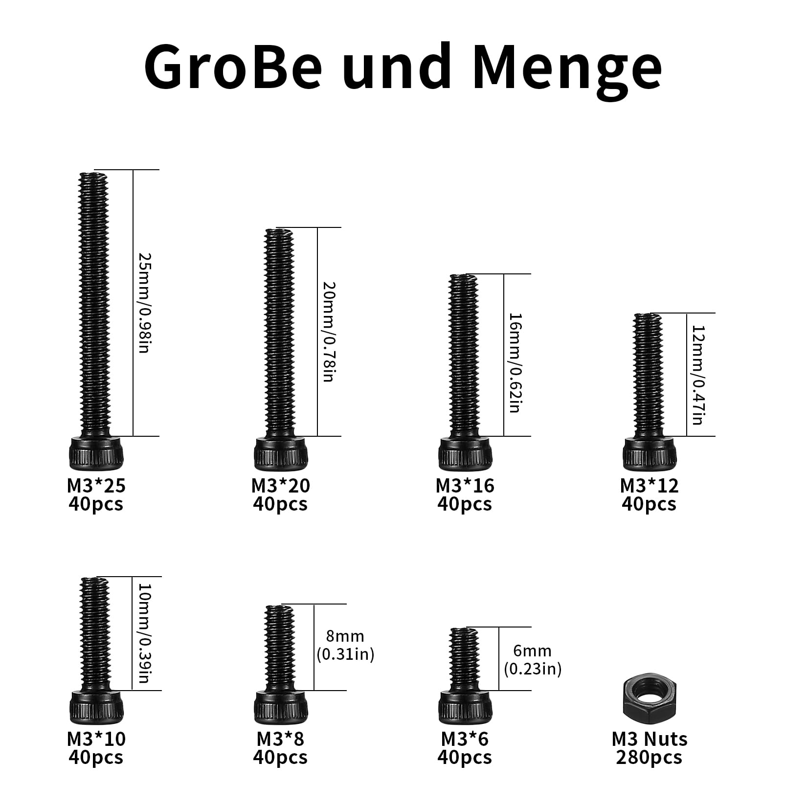560 Pcs M3 Bolts Set, M3 Nuts and Bolts Set, Hex Socket Button Head Cap ...