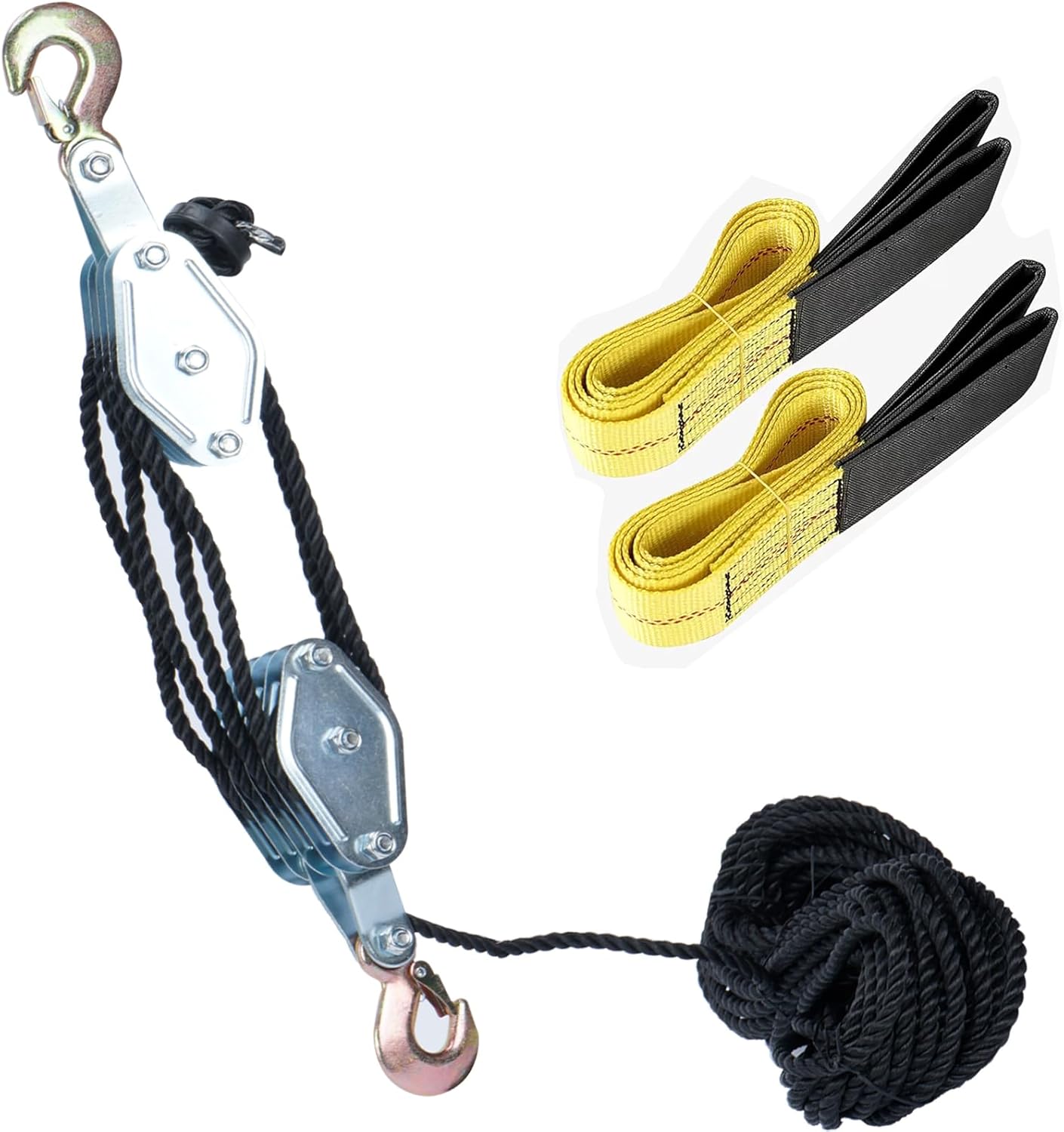 1.8 Ton Rope Hoist Pulley Block with 2Pcs Webbing Lifting Sling Strap ...