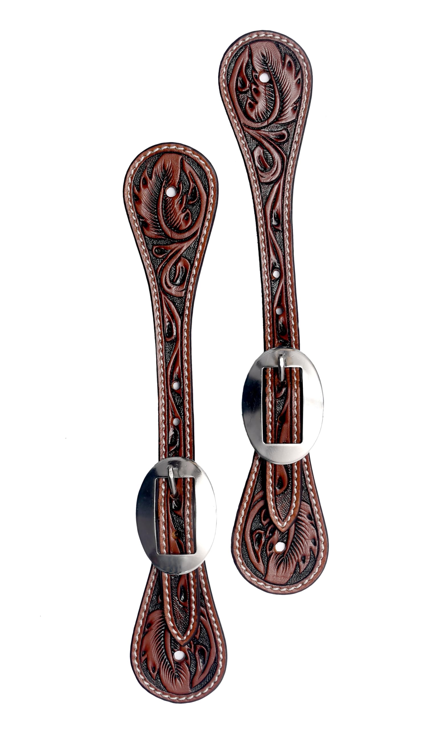 Amazon.com: BLACK HOOF Floral Tooled Leather Spur Straps for Horse ...