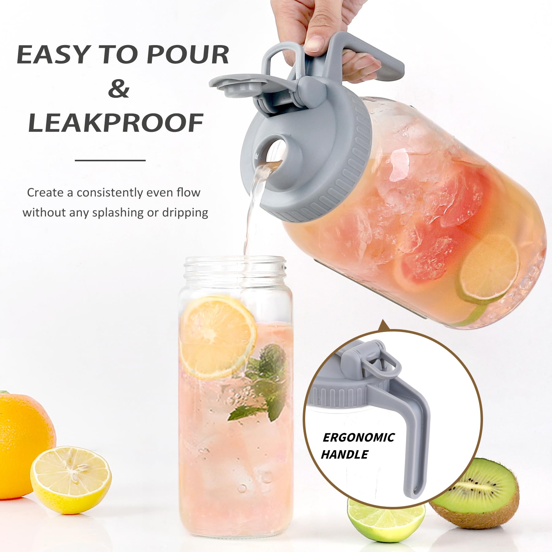 Glass Pitcher with Lid â€“ 2 Quart Mason Jar Pitcher with Spout, 64 oz ...