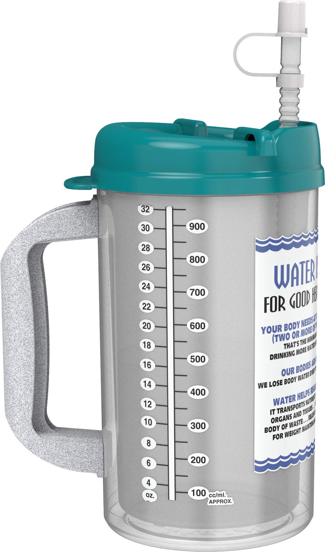 32 oz Insulated Cold Drink Hospital Mug with Teal Lid and Straw | Water ...