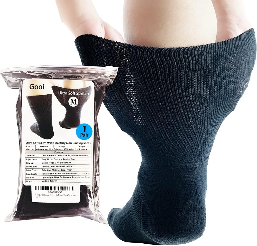 Amazon.com: Gooi Silver Ultra Soft Diabetic Socks Extra Wide, Black ...