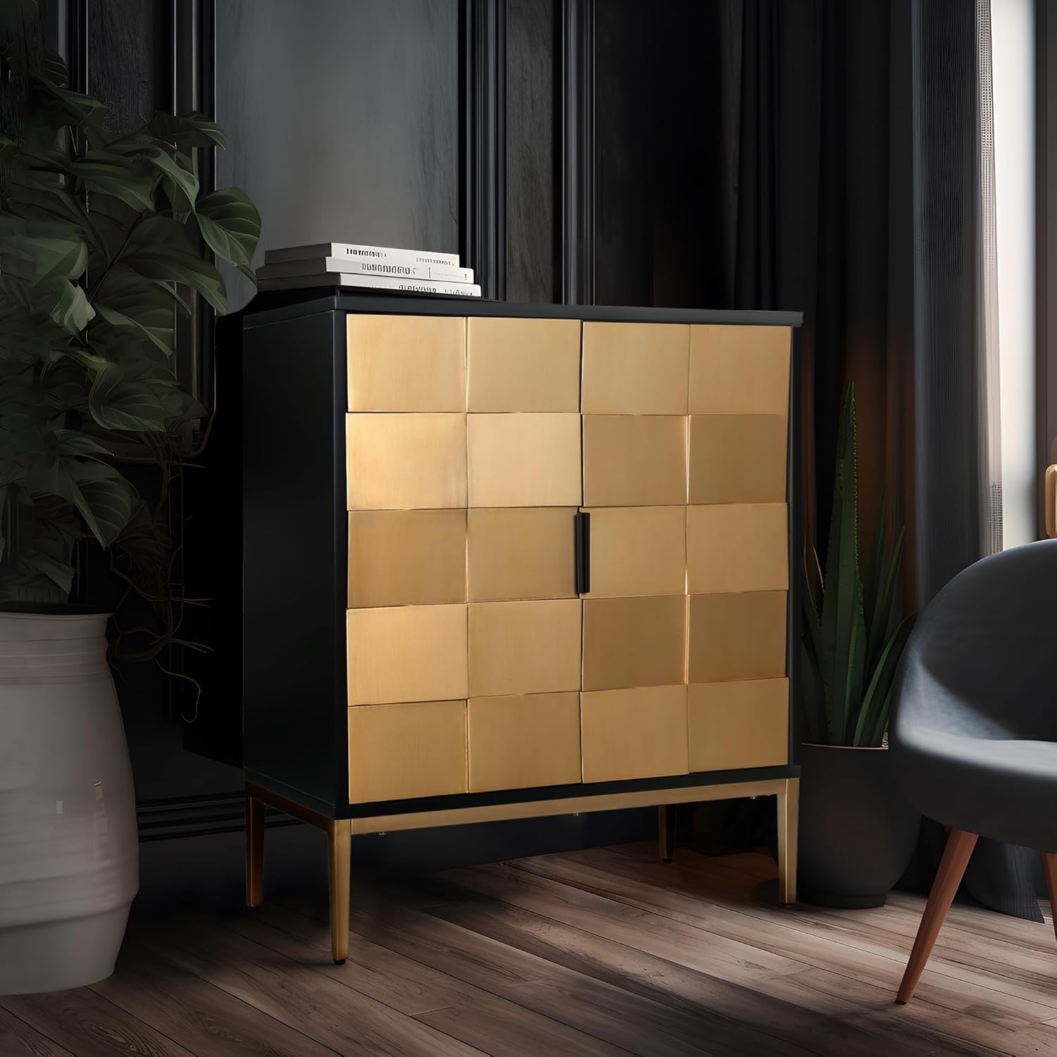 Amazon.com: GEPOW Modern Gold Accent Cabinet with Textured Geometric ...