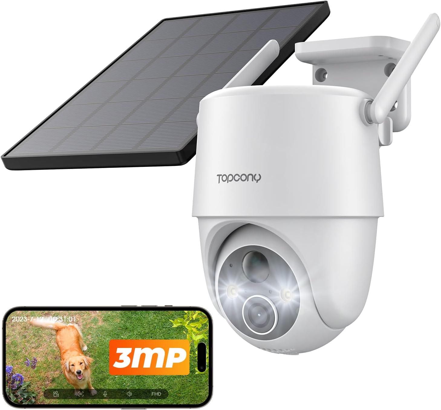 Amazon.com : Topcony Solar Security Cameras Wireless Outdoor, 2K 3MP Pan Tilt Solar Cam with 2 ...