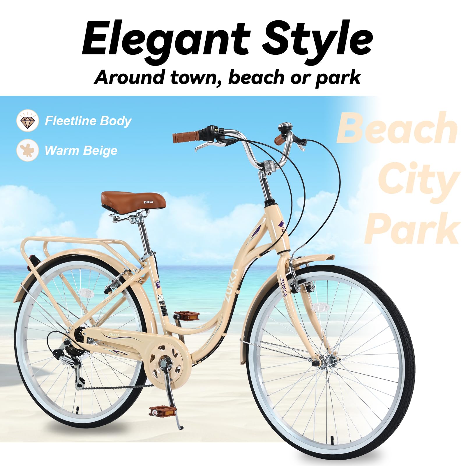 Aluminum Frame Beach Cruiser With Fenders 26" Women's 7-Speed Beach ...