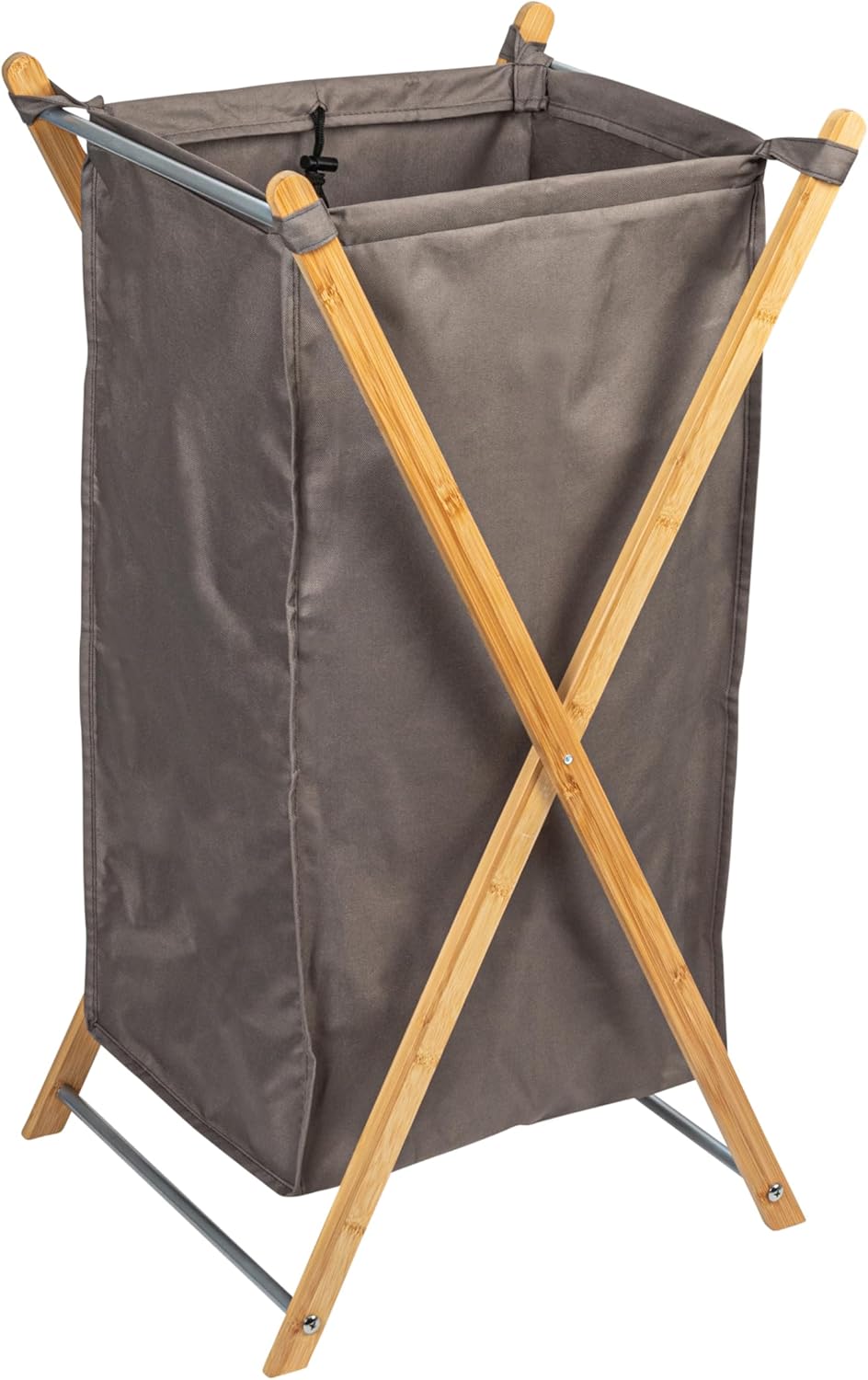 Collapsible Bamboo X-Frame Laundry Hamper with Black Canvas Bag in ...