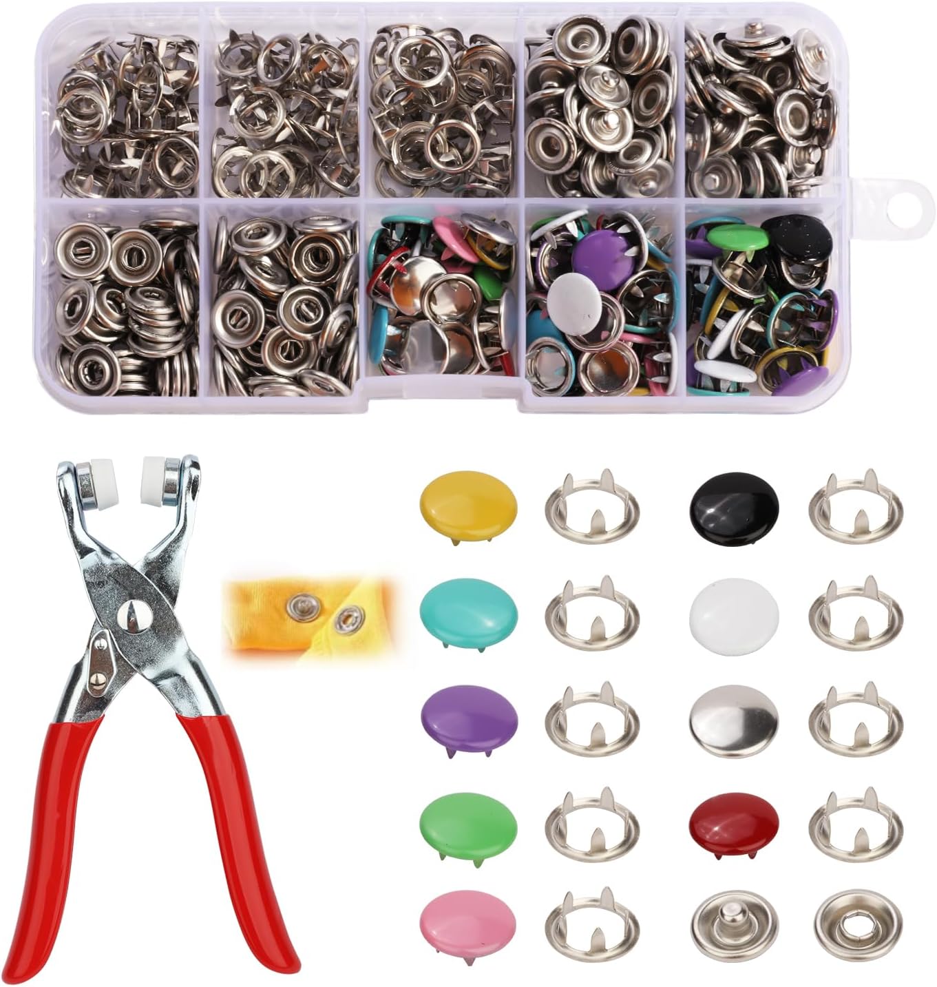 400Pcs Snap Button Fastener Kit, 5 Claw Metal Buckle Tool Set, Hollow ...