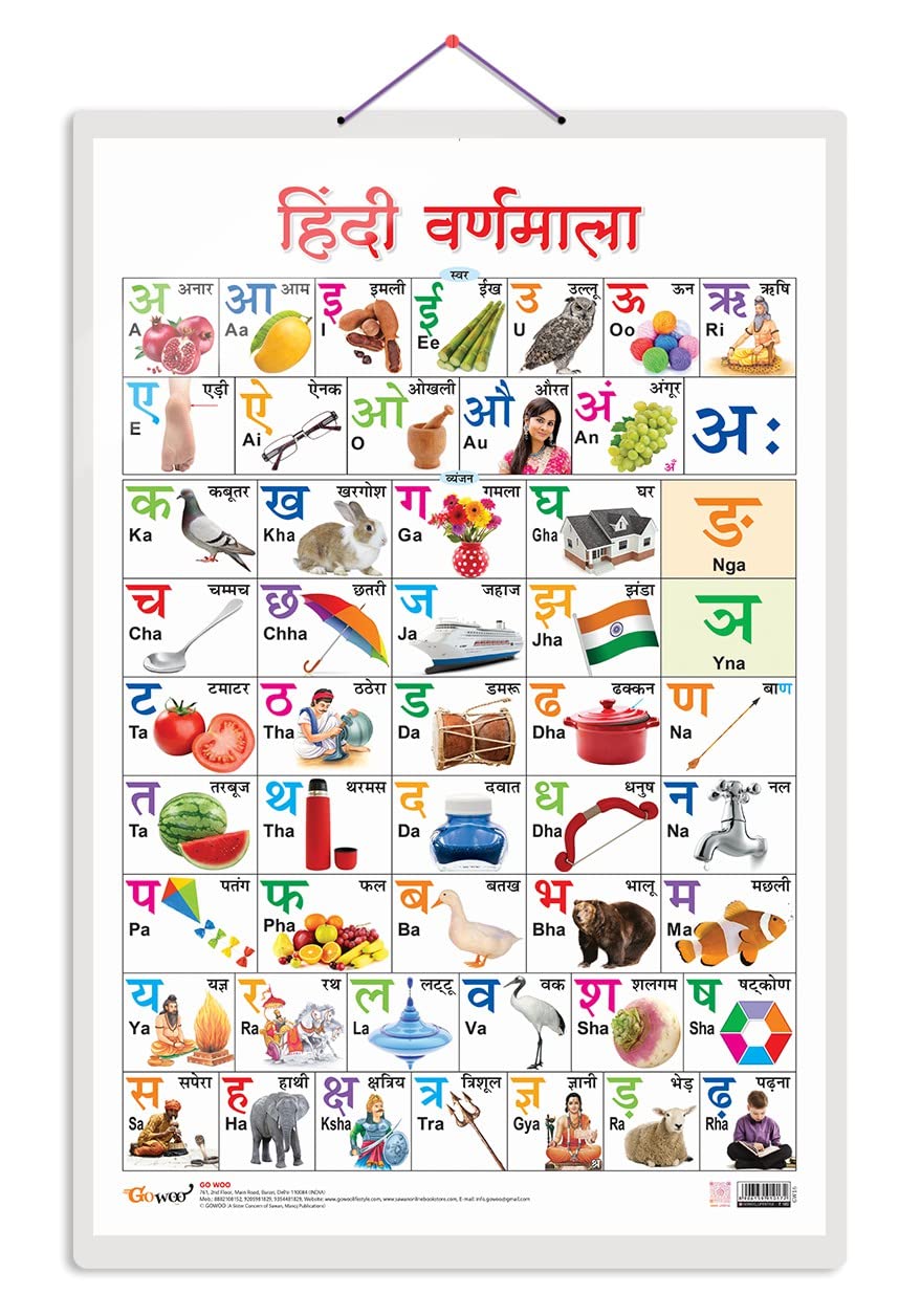 GO WOO Hindi Varnamala Educational Poster for Preschool Kids Classroom ...