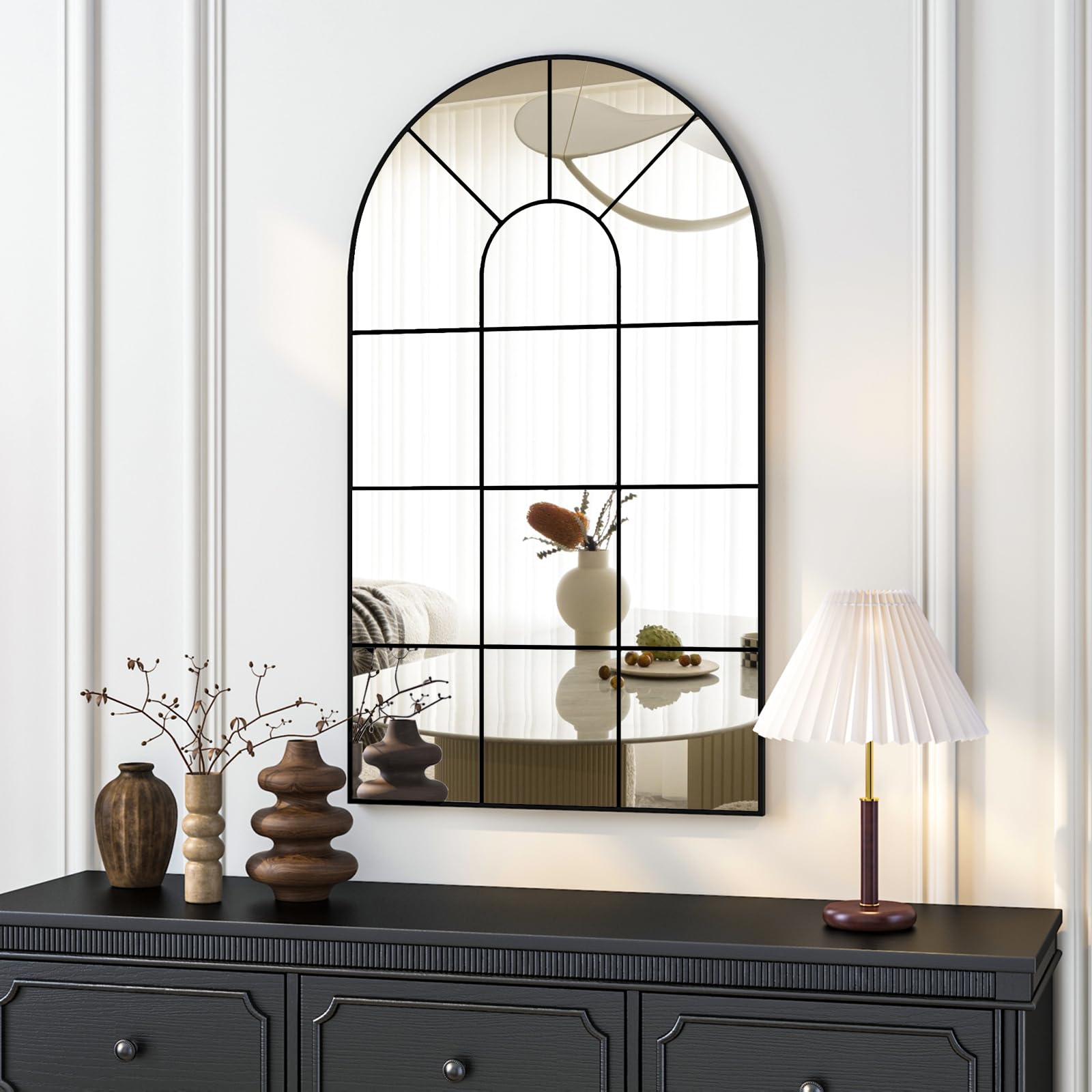 Amazon.com: NEUWEABY Arched Window Mirror, 32"x20" Black Window Pane ...