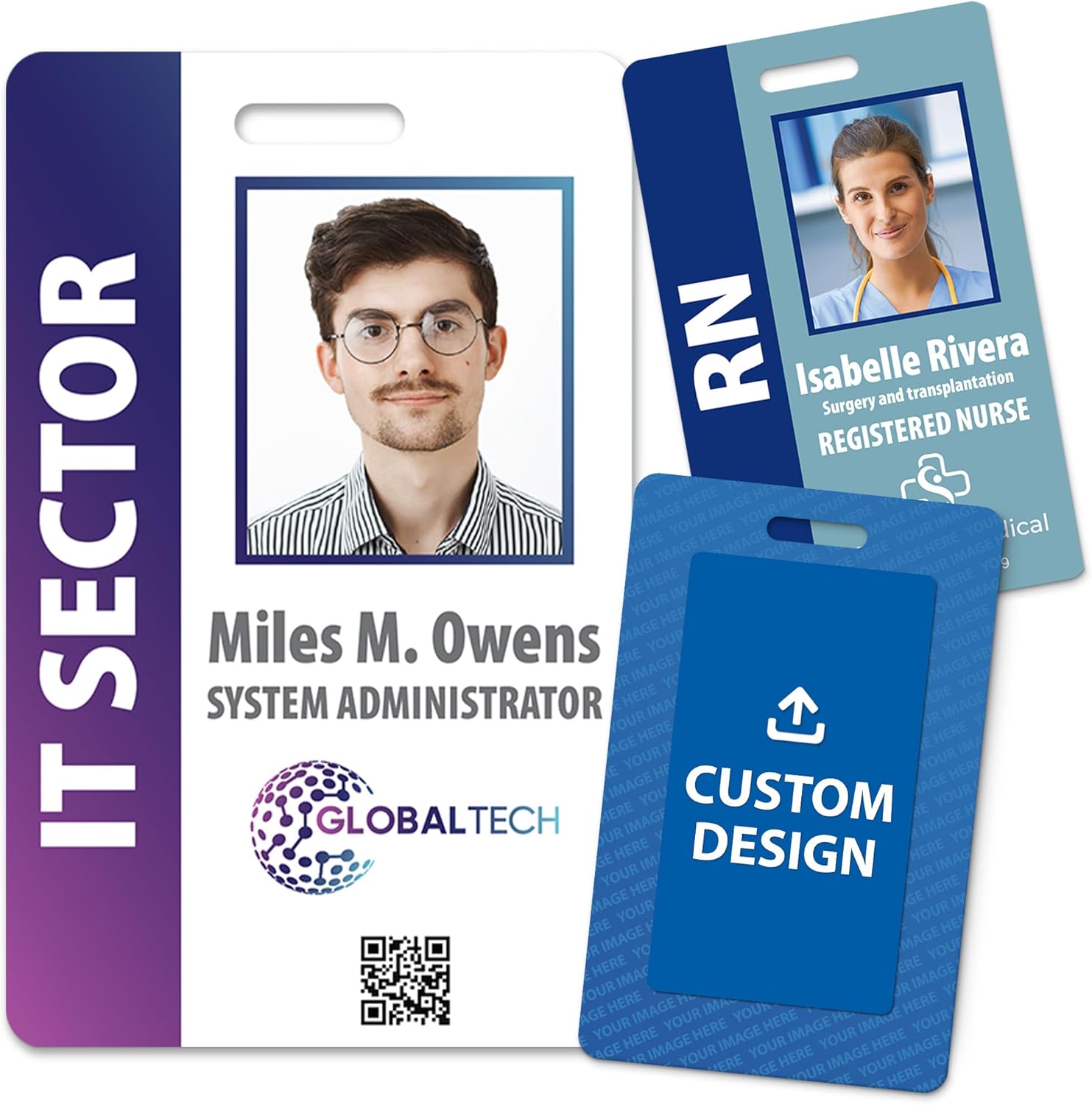 Amazon.com : Custom Print Employee ID Badge with Vertical Side Text ...