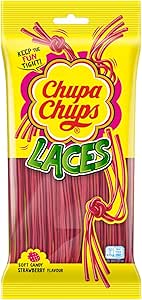 Chupa Chups Laces Strawberry Gummy Sweets, Shoe Lace Strips 90g -1x ...