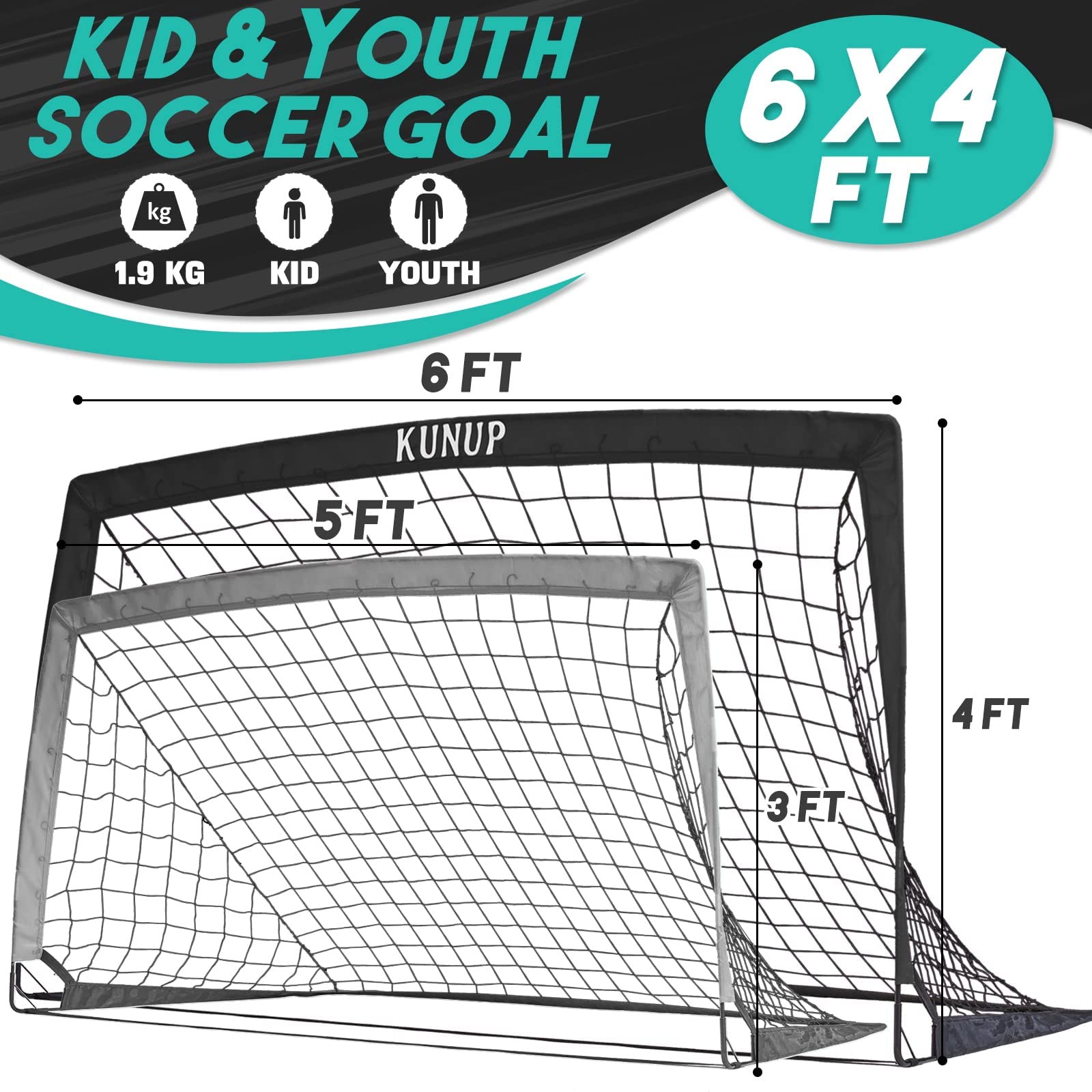 Kids Soccer Goal for Backyard, 6×4FT Easy Foldable Soccer Practice Net ...