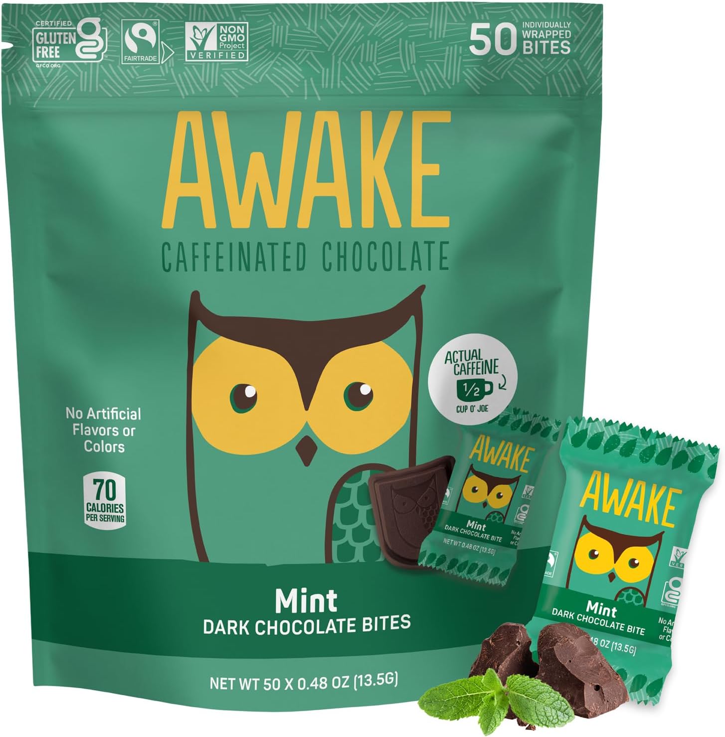 Amazon.com : AWAKE - Caffeinated Chocolate Bites - Mint Dark Chocolate ...