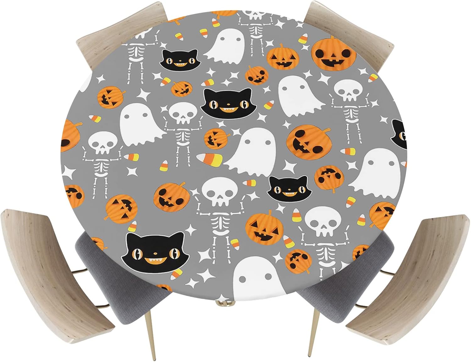 Amazon.com: Halloween Fitted Round Tablecloth,Cartoon Skeleton Ghost ...