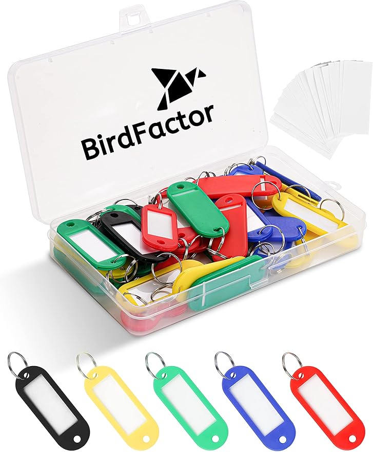 50 Pack Key Tags with Labels - 5 Colours, Plastic Box with Extra Paper ...
