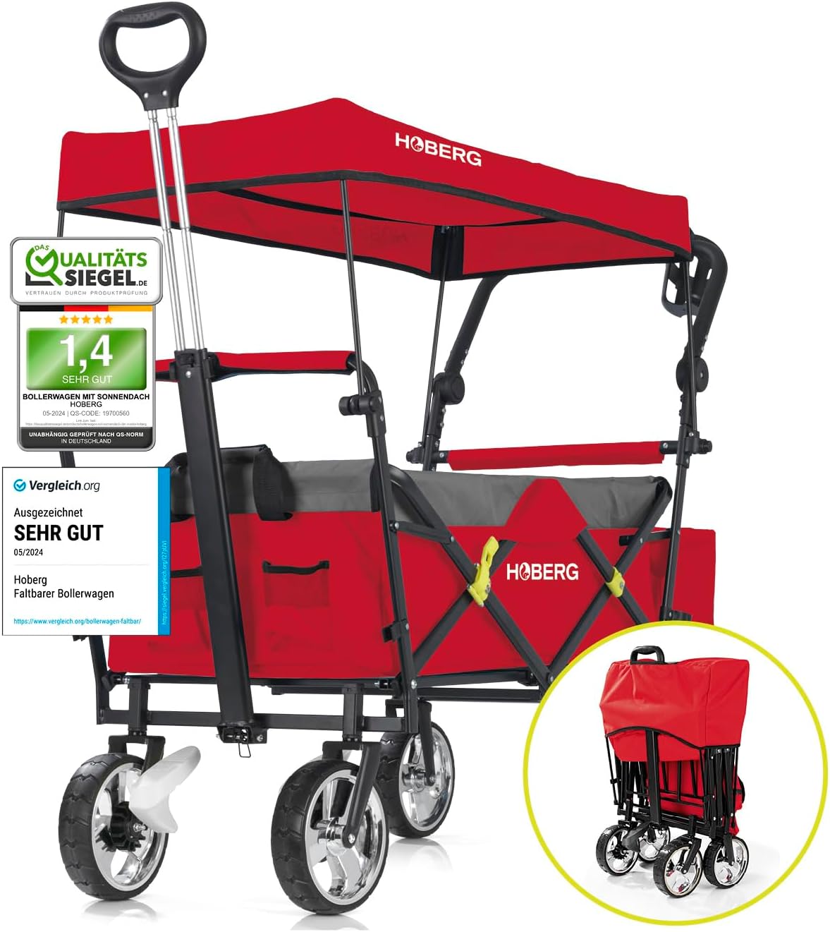 HOBERG Bollerwagen faltbar mit Dach | nutzbar als Gartenwagen, Handwagen & Transportwagen ...
