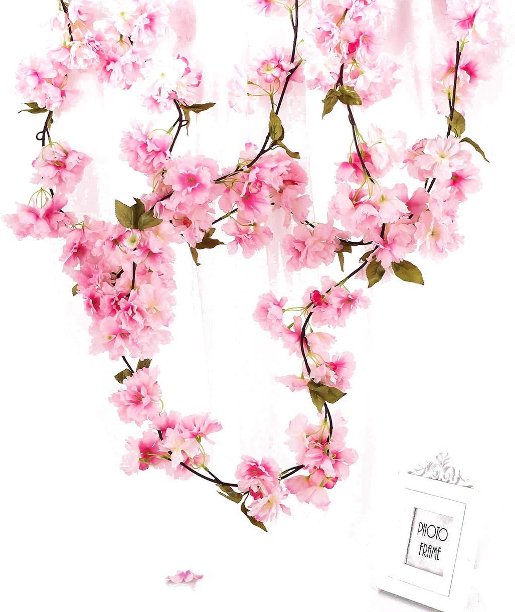 Amazon.com: Charmly 2 Pcs Artificial Cherry Blossom Vine Faux Sakura ...