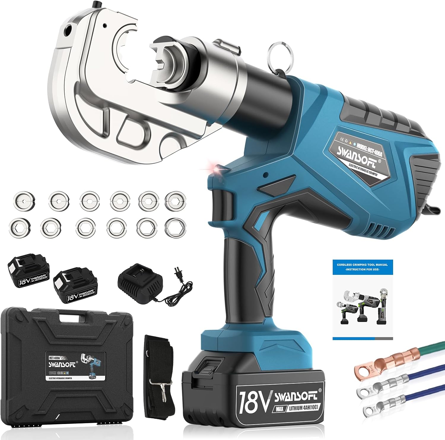 SWANSOFT Electric Hydraulic Crimping Tool, 12Ton 6AWG-800MCM ...