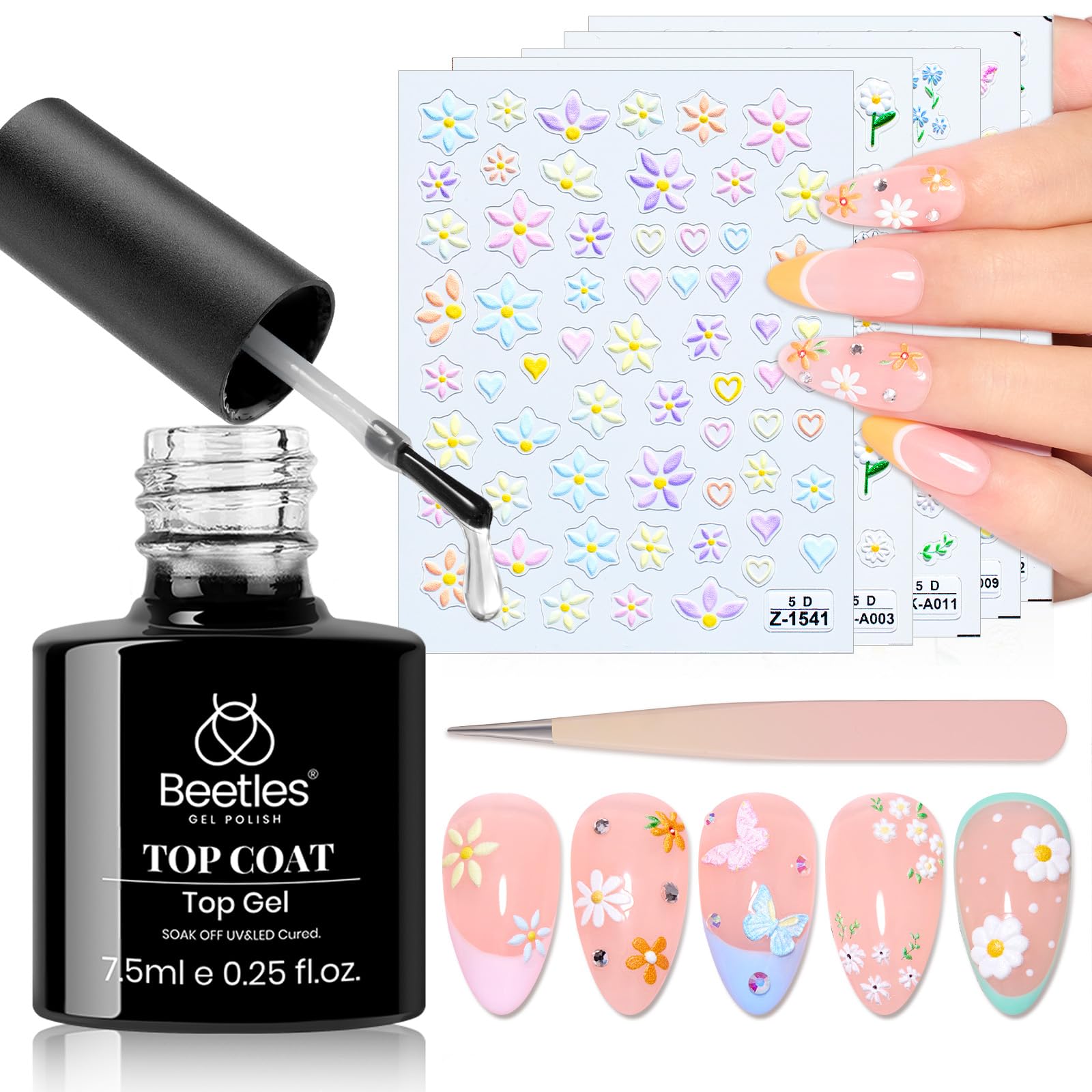 Amazon.com: beetles Gel Polish Gel Top Coat with 5 Sheets Nail Stickers ...
