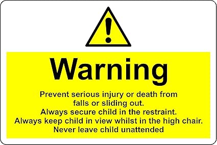 Warning high chair safety sign - Self adhesive sticker (150mm x 100mm ...