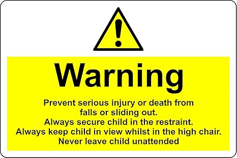 Warning high chair safety sign - Self adhesive sticker (150mm x 100mm ...