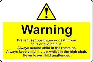 Warning high chair safety sign - Self adhesive sticker (150mm x 100mm ...