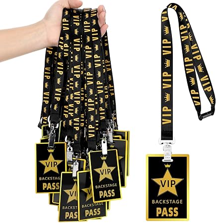 Amazon.com : PerKoop 36 Sets VIP Badge Lanyards with Plastic VIP Pass Cards VIP Lanyards Black ...