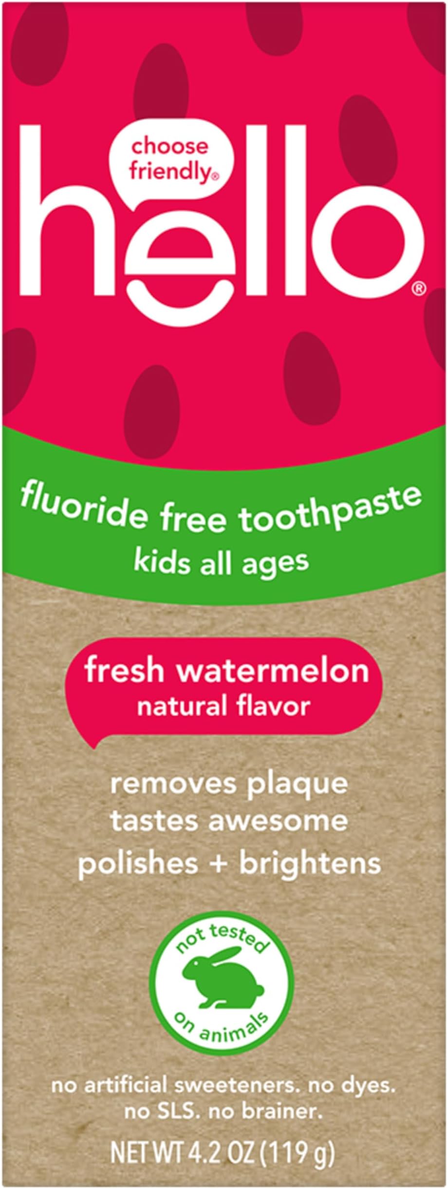 Hello Oral Care Kids Fluoride Free Toothpaste, Natural Watermelon, 4.2 ...