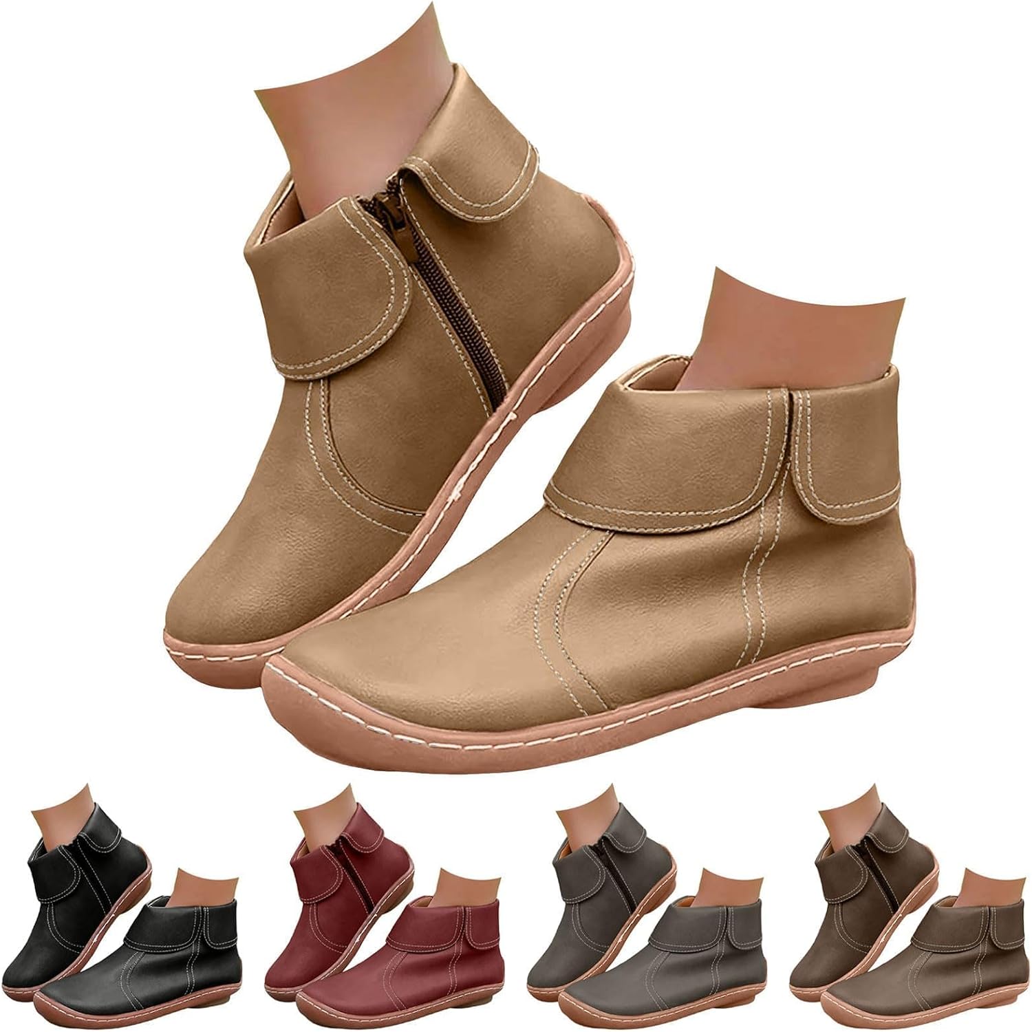 Ankle Boots for Women UK Wide Fit Wedge Shoes Waterproof Leather Arch ...