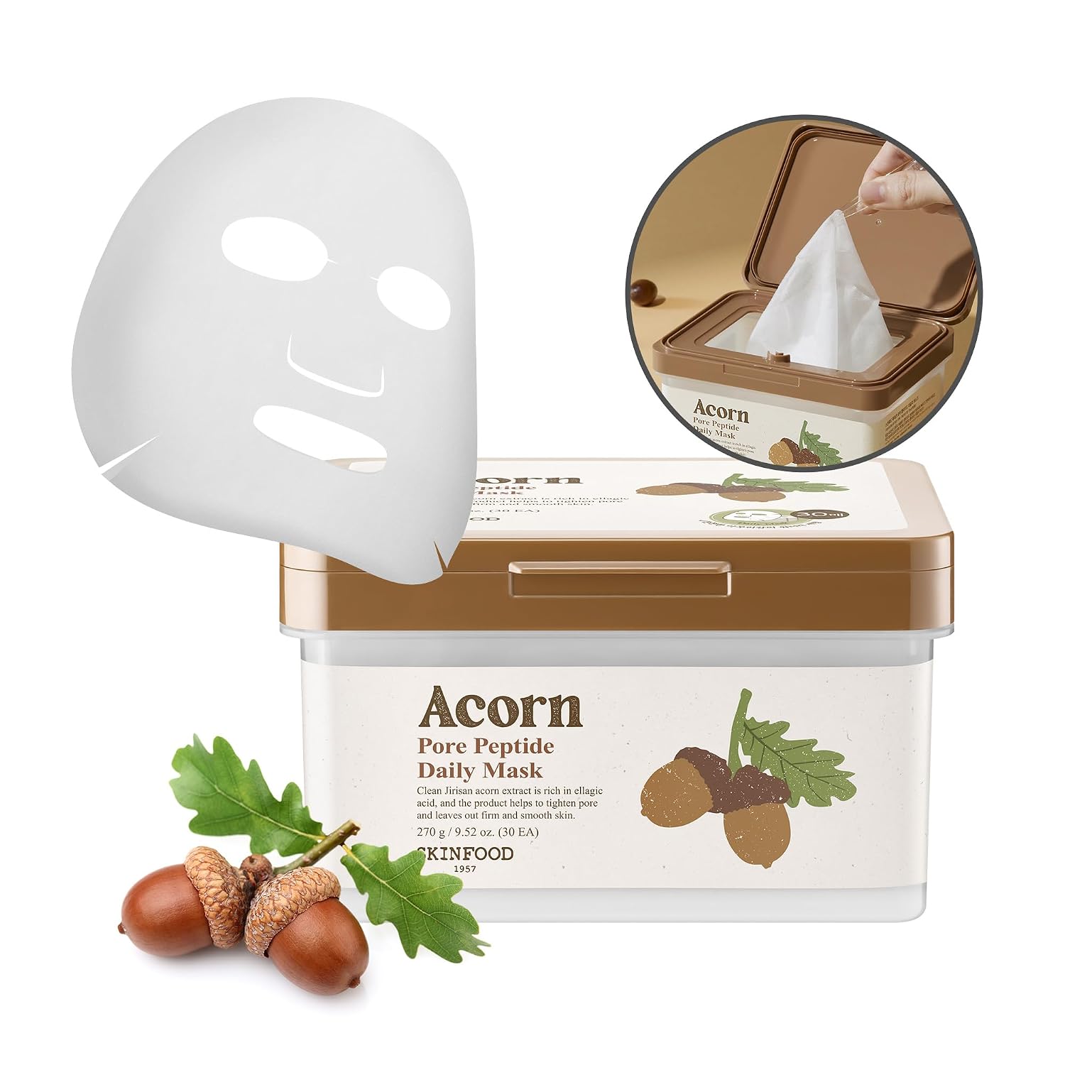 Amazon.com : SKINFOOD Acorn Pore Peptide Daily Mask 9.52 oz (30EA ...