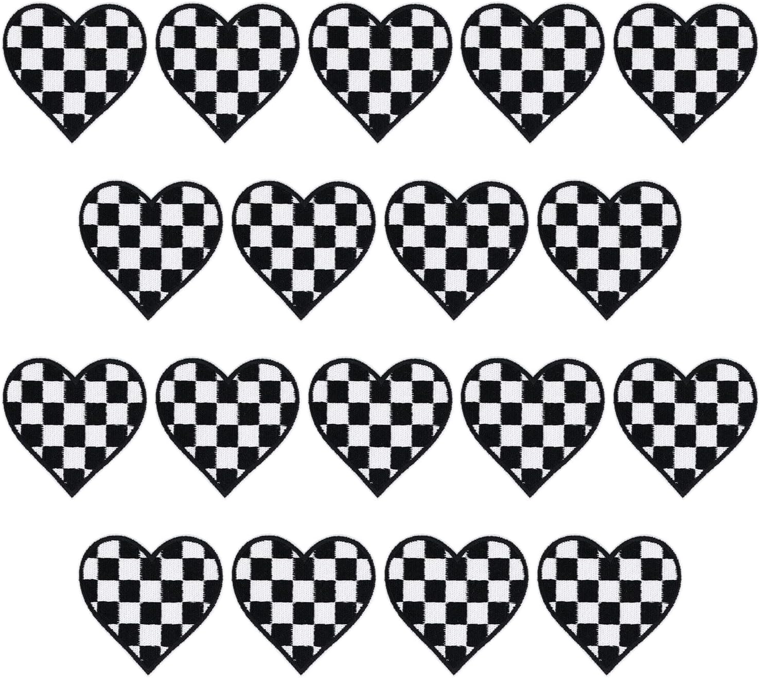 Amazon.com: 18 pcs Heart Iron on Patches, Classic Black White Checkered ...
