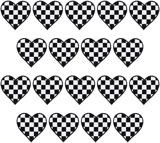 Amazon.com: 18 pcs Heart Iron on Patches, Classic Black White Checkered ...
