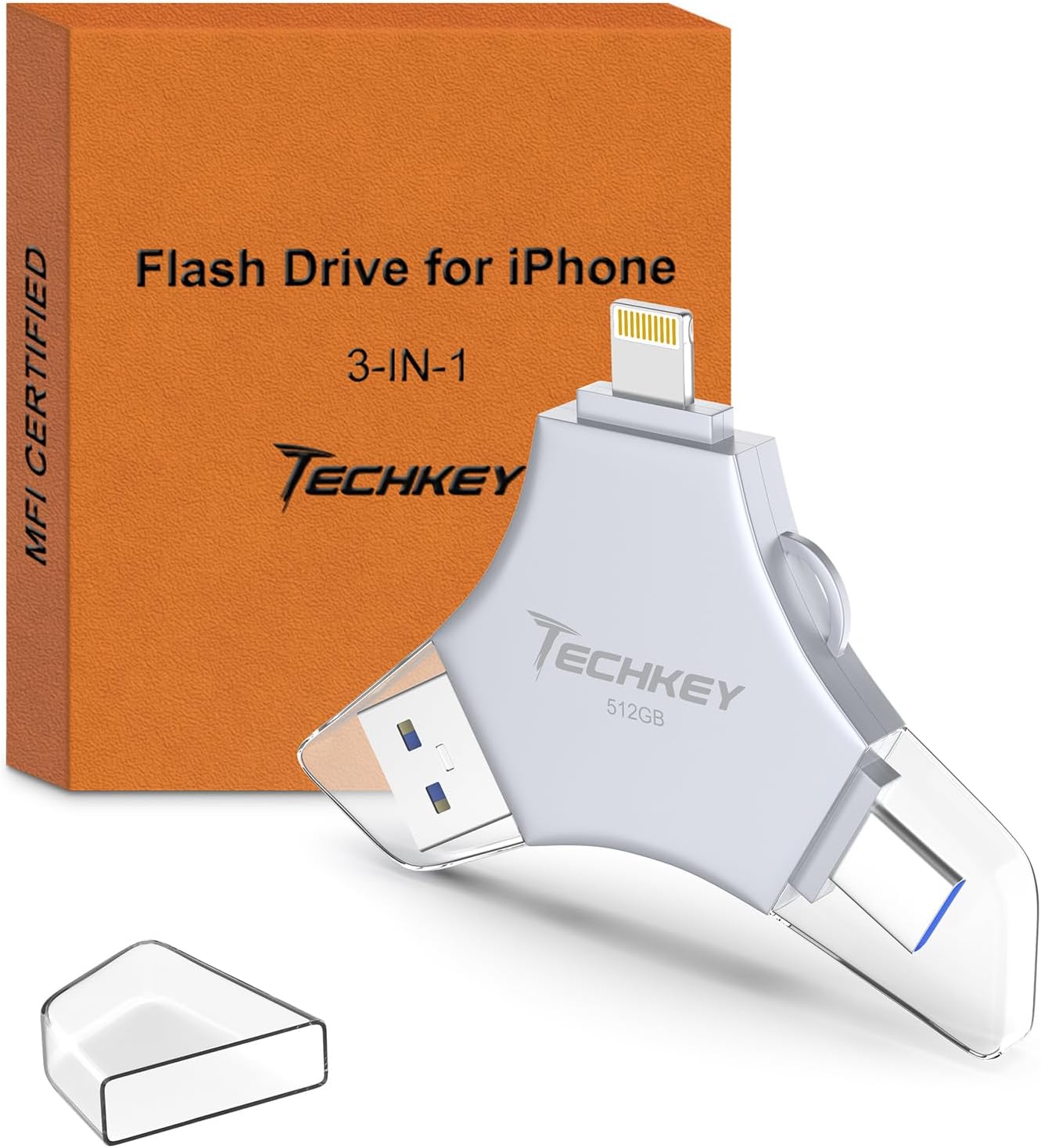 Amazon.com: MFi Certified USB 3.0 Flash Drive 512GB for iPhone, 3in1 ...