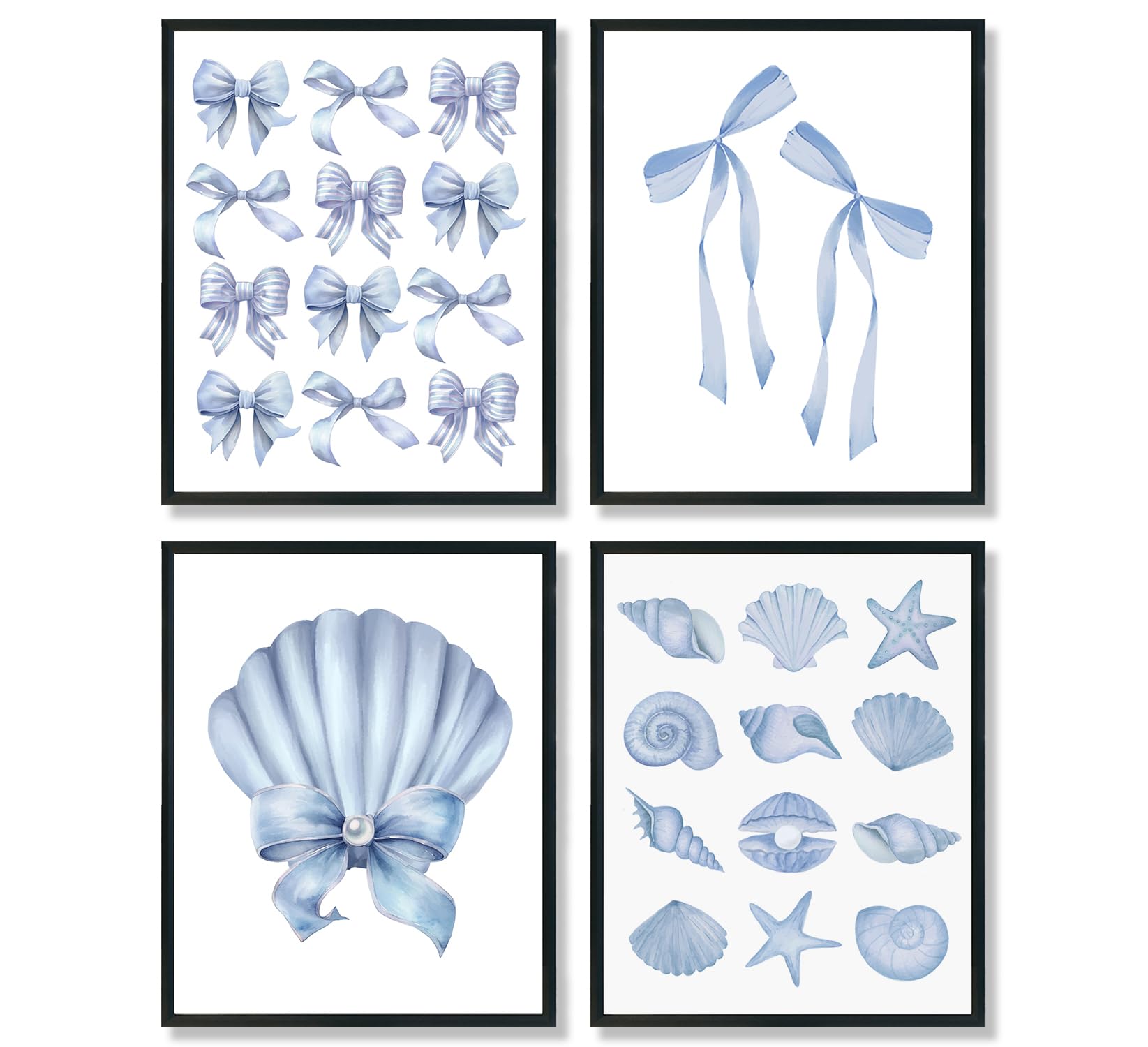 Amazon.com: ULEGIE Coquette Blue Bow Seashell Preppy Wall Art Decor Set ...