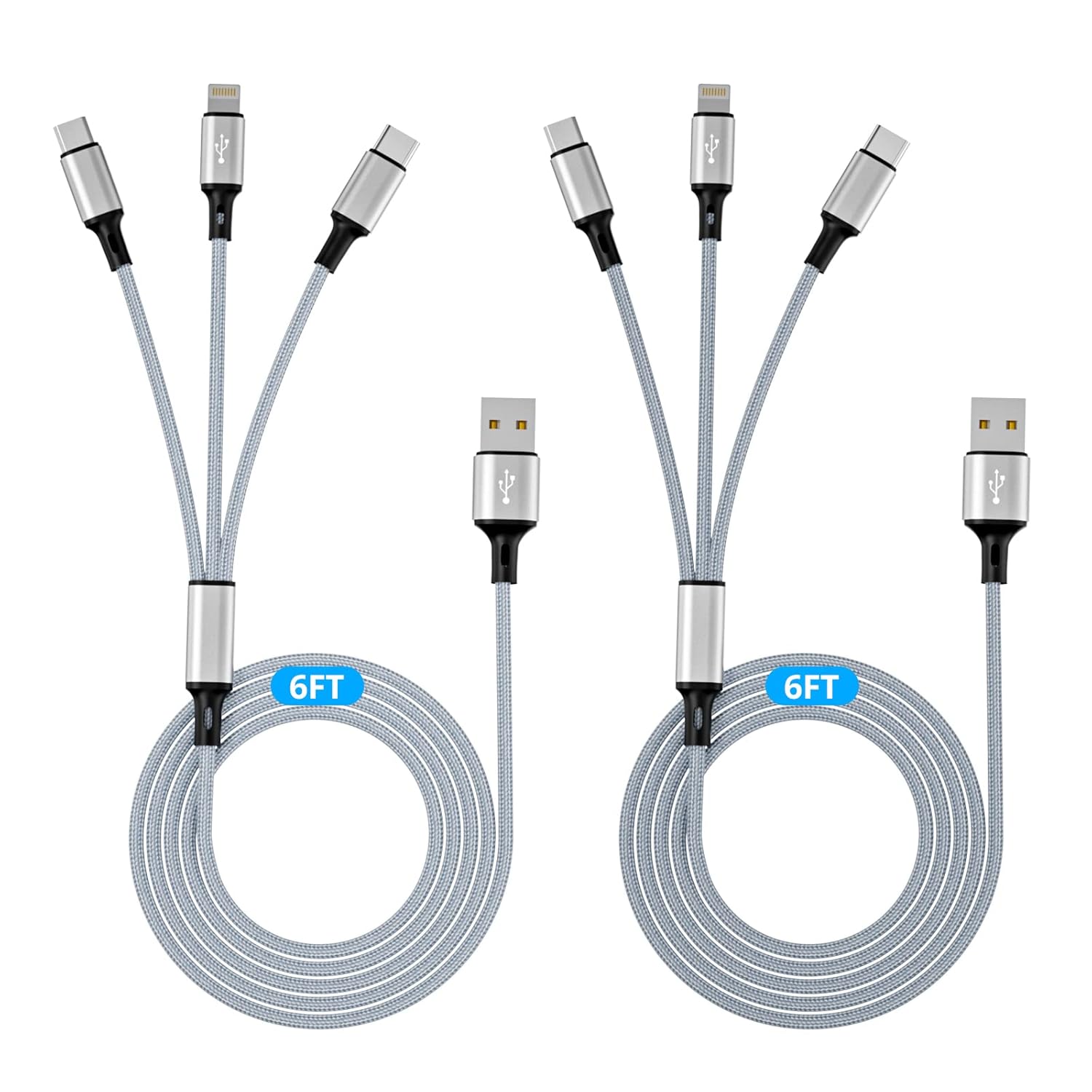 Multi Charging Cable [2Pack 6FT] 3 in 1 Multi Charger Cable Universal ...