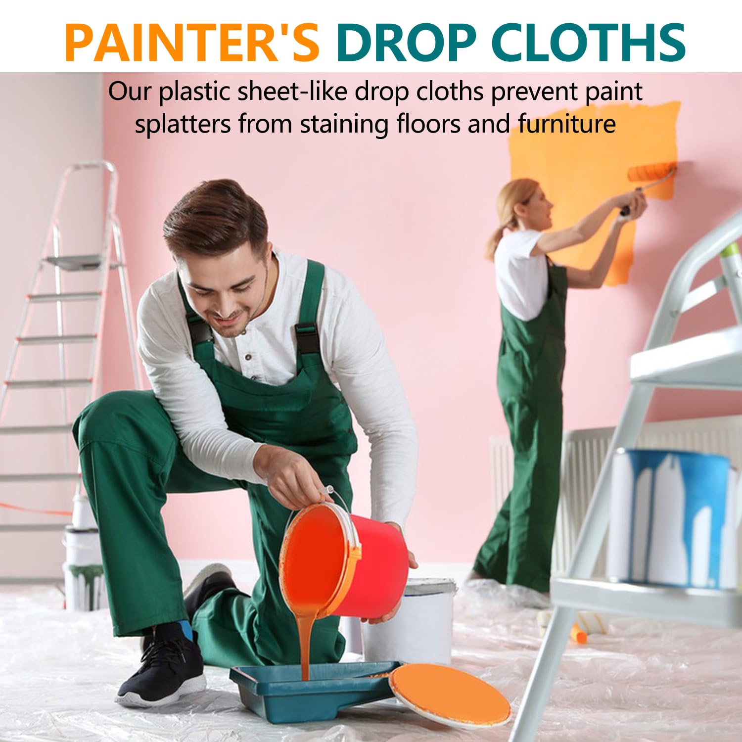 Snapklik.com : 3-Pack 12x9ft Plastic Drop Cloths - Disposable Painters ...
