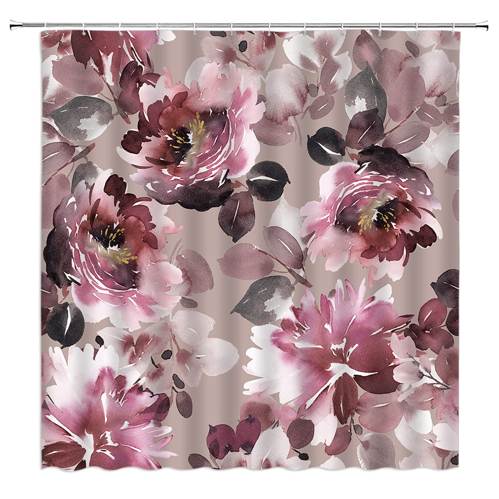 Amazon.com: MSAYNFG Burgundy Floral Shower Curtain Watercolor Flower ...