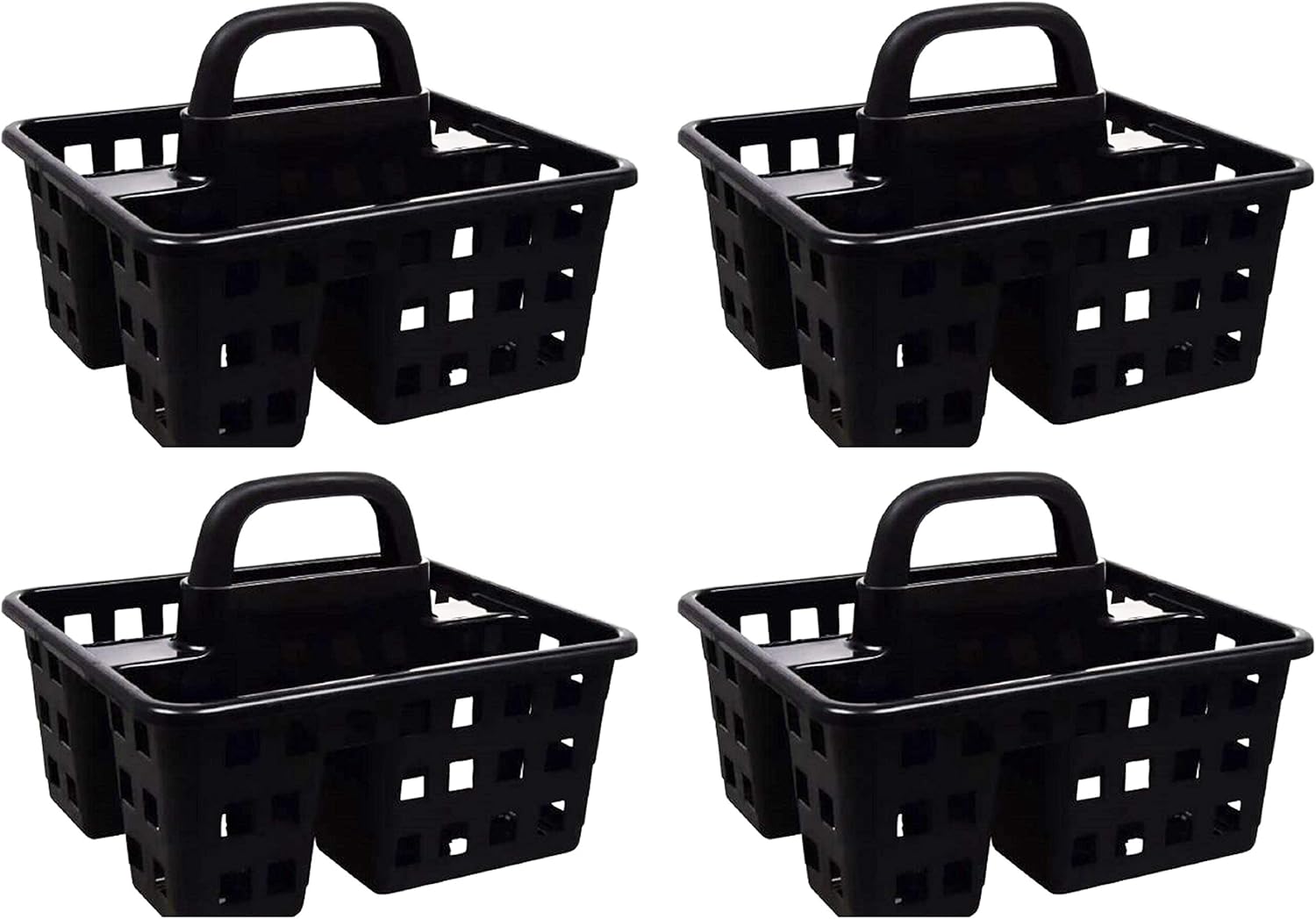 GI Divided 3-Compartment Plastic Tote Caddies; Black and White, 10x8 ...