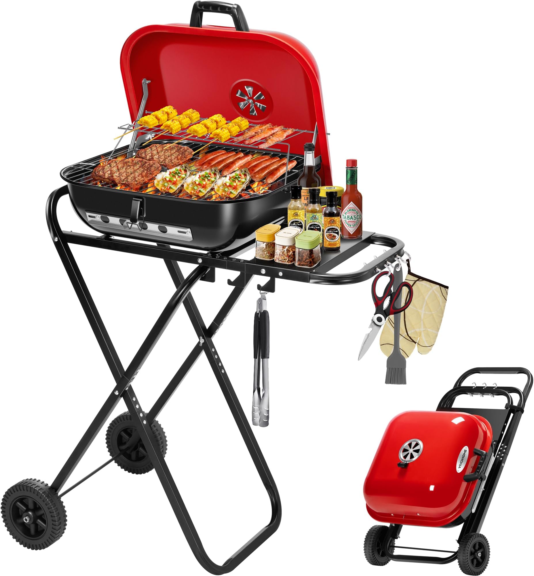 Amazon.com: YWYJQQX 17.5 Inch BBQ Charcoal Stand Up Grills with Wheels ...