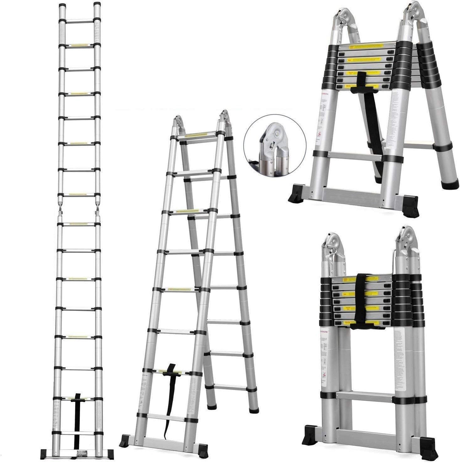 NAIMP 6.2M Extendable Aluminum Ladders, Folding Telescopic Extension (3 ...