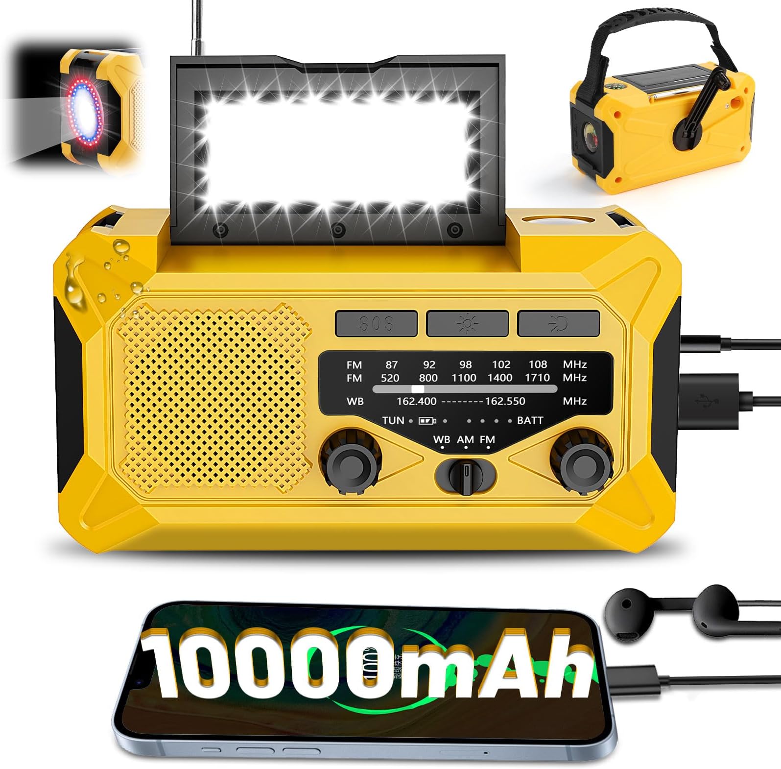 Amazon.com: 10000mAh Emergency Hand Crank Radio with LED Flashlight, AM ...