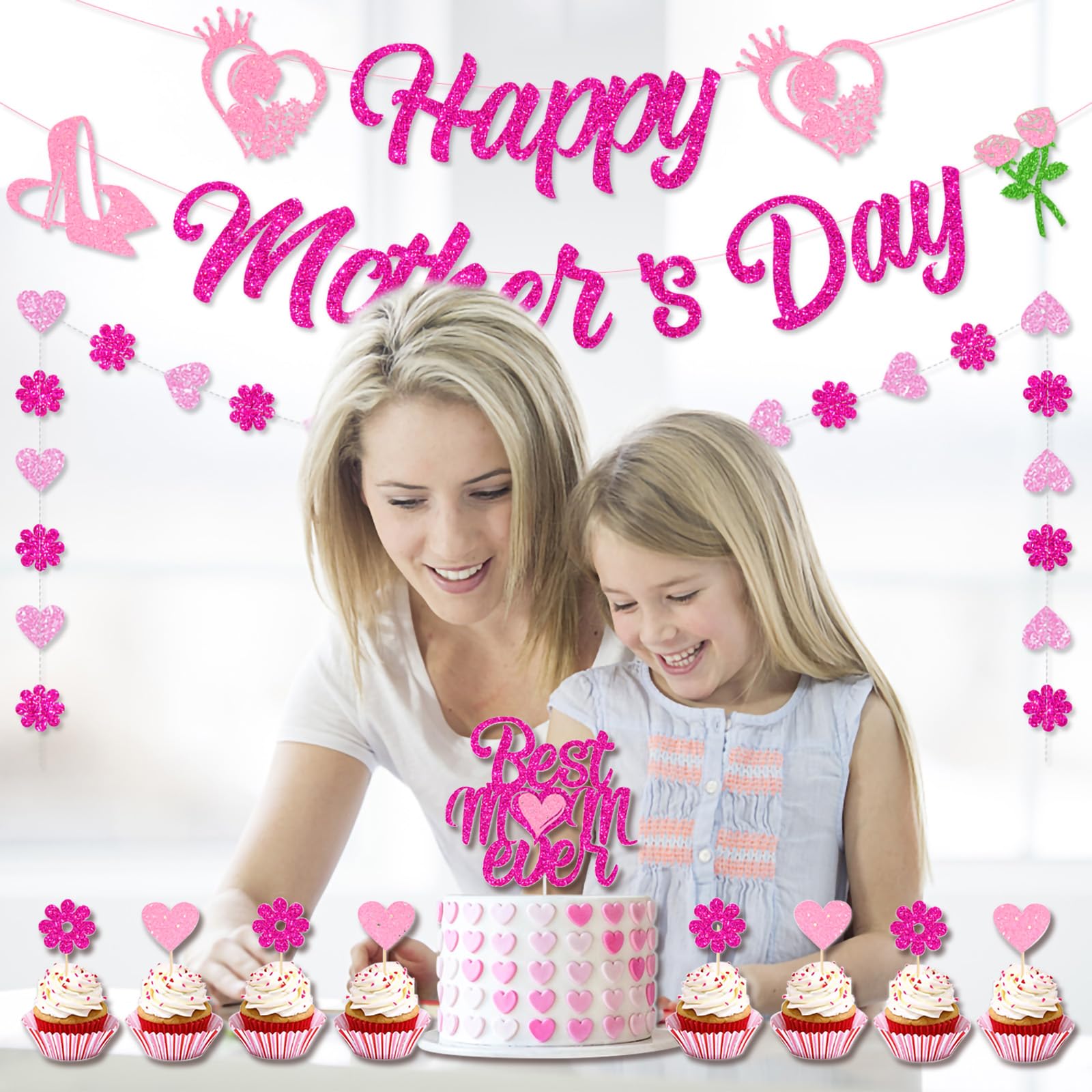 Snapklik.com : Happy Mothers Day Decorations Set Of 4, Pink Glitter ...