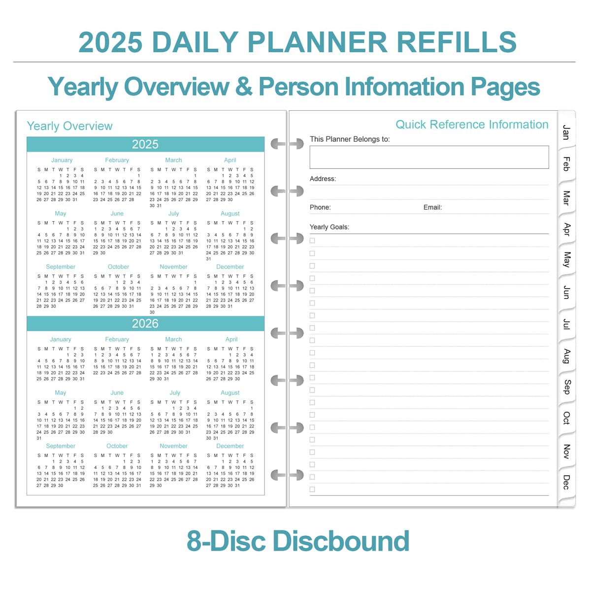 Snapklik.com : 2025 Planner Refills One Page Per Day, 8-Disc Discbound ...
