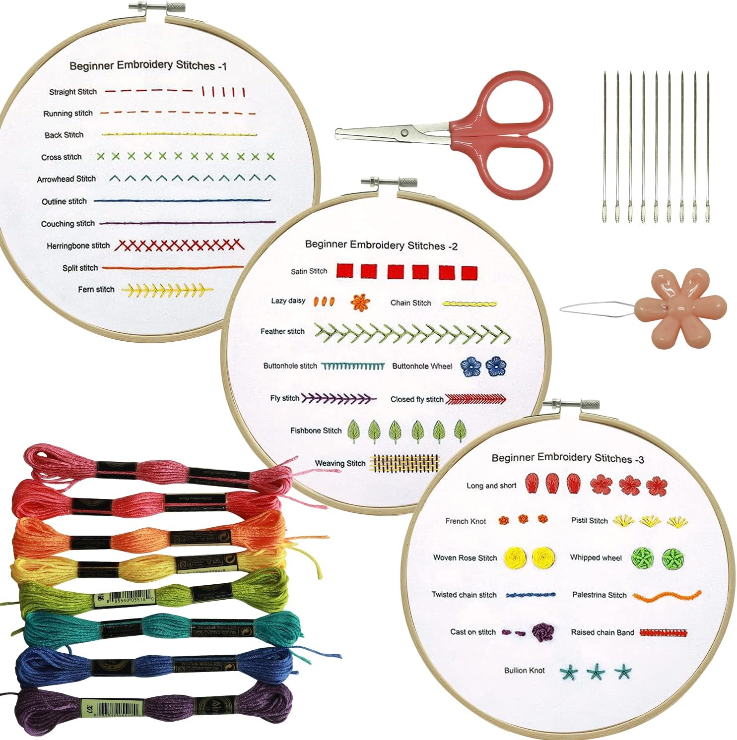 Amazon.com: GOONAVI Beginner Embroidery Stitch Practice Kit, 3 Sets ...