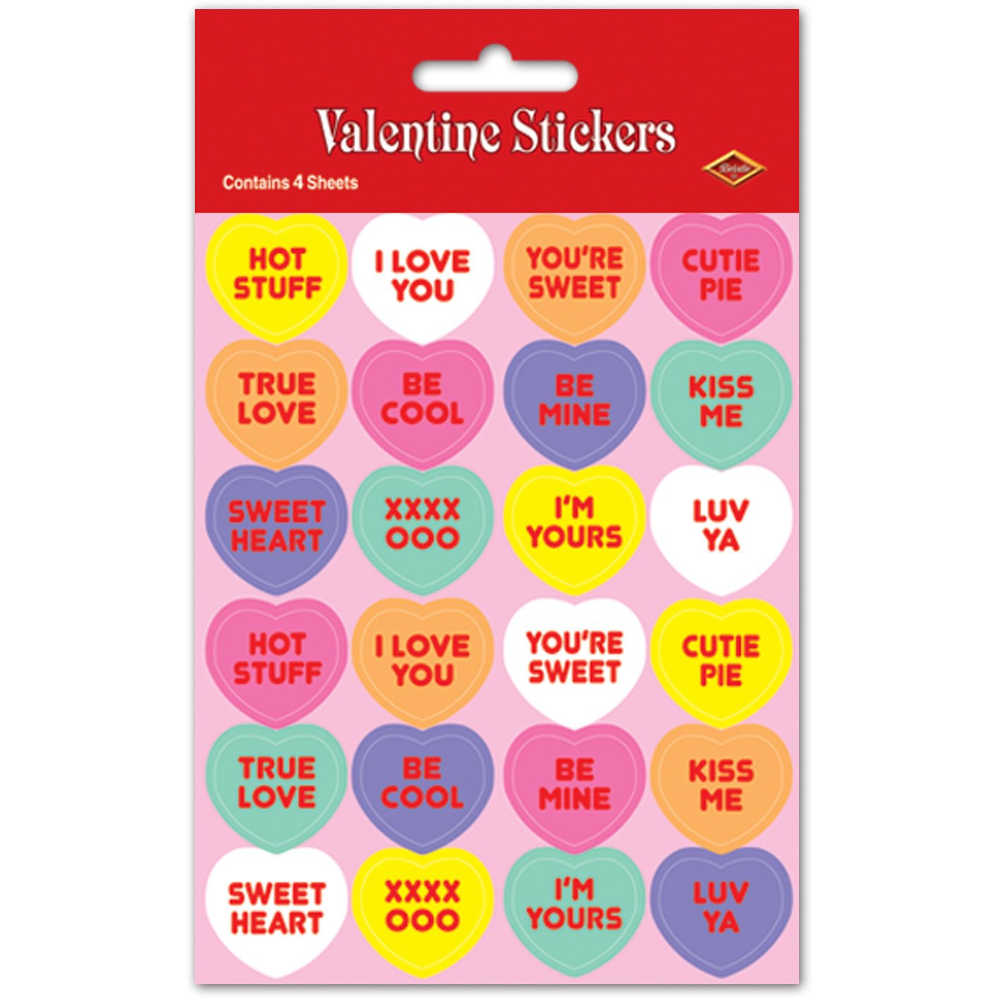Amazon.com: Candy Heart Valentine's Day Plus-Pak Stickers 4 Sheets Per Pack