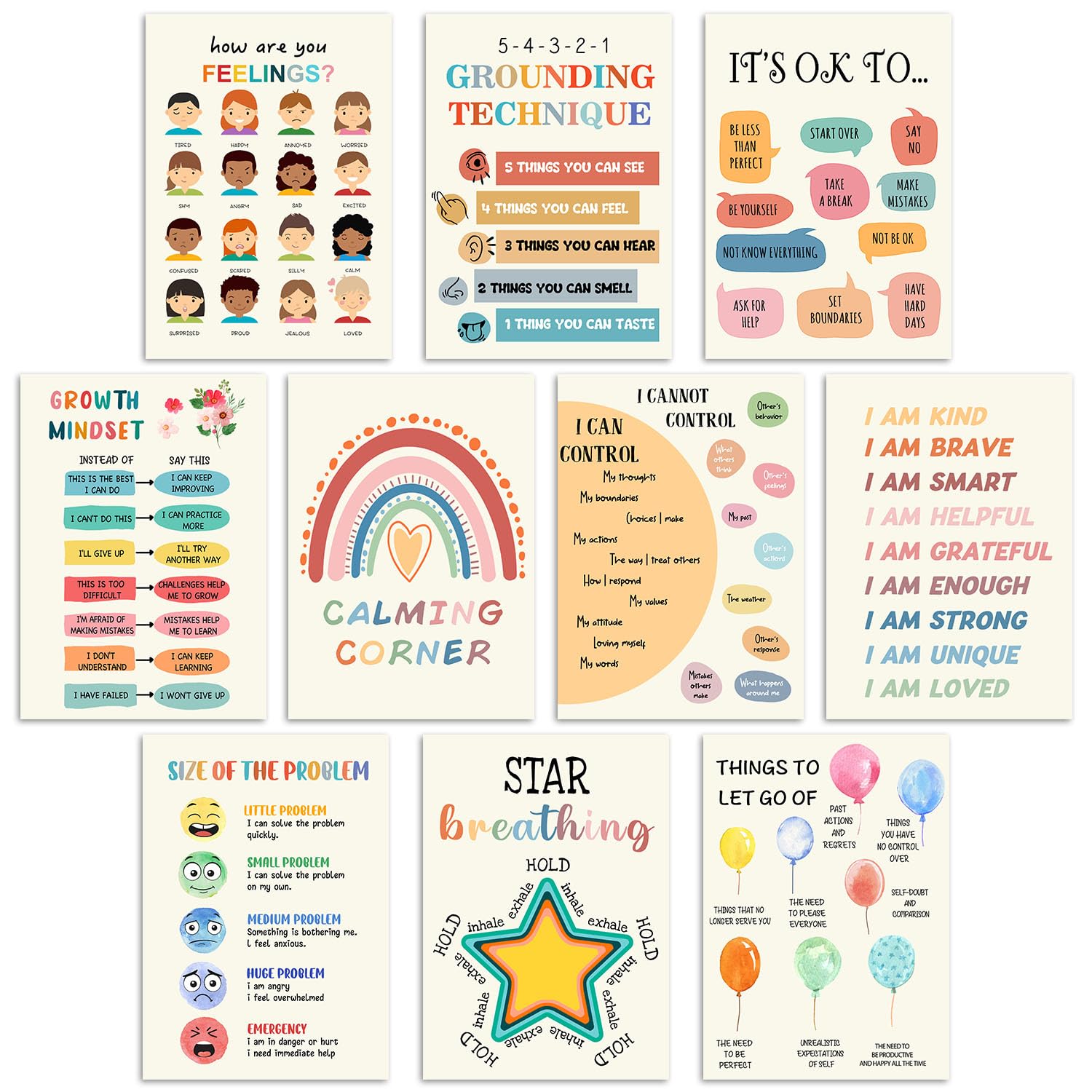 Funrous Bulletin Board Set Growth Mindset Classroom Therapy 29-Piece ...