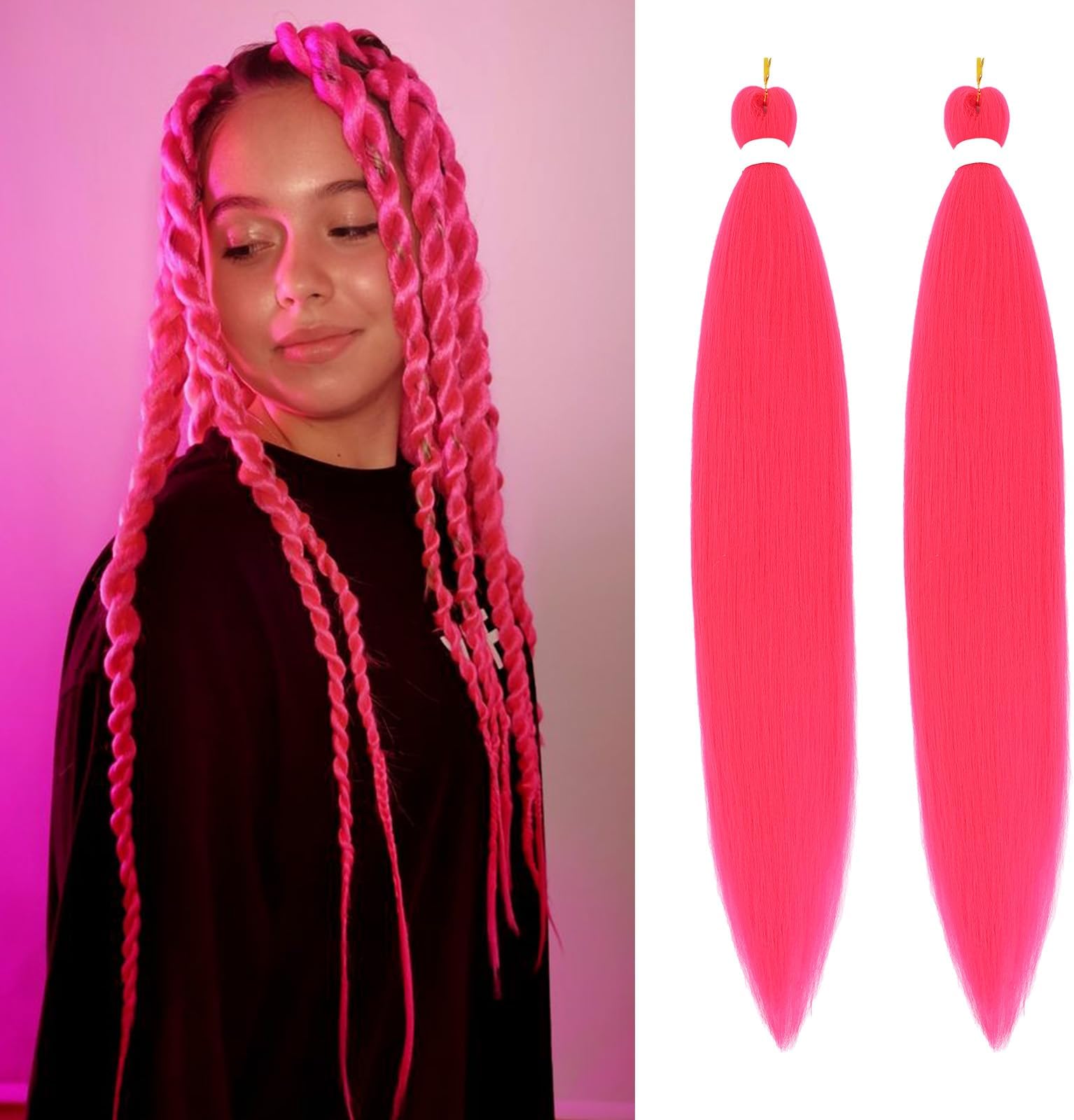 Amazon.com : Hot Pink Braid Ponytail Extensions with Elastic Tie ...
