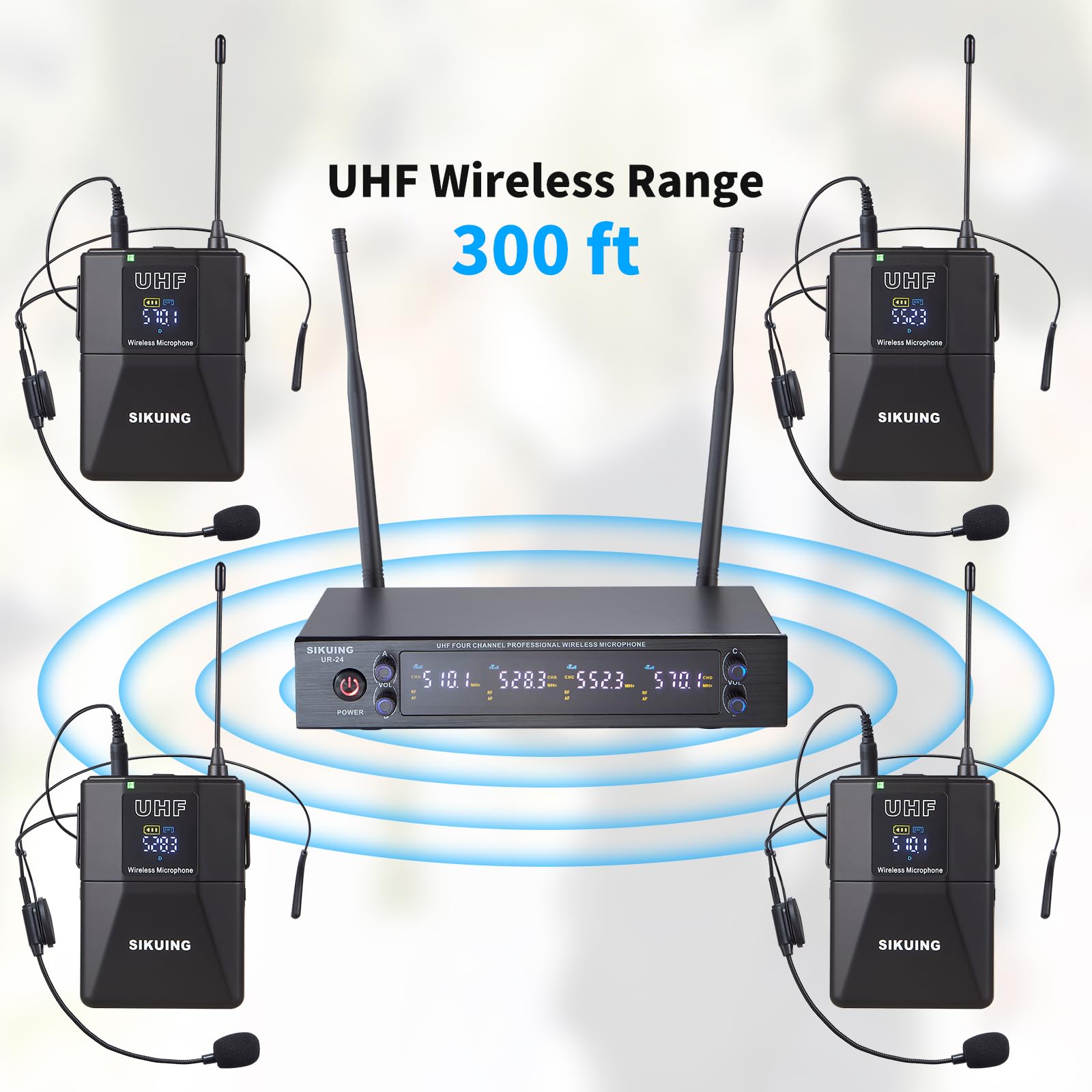 Snapklik.com : SIKUING 4 Channel UHF Wireless Microphone System