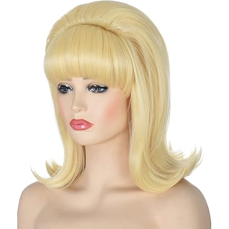 Amazon.com: QACCF Blonde Beehive Wig 70s Pinup Pelucas 60s Beehive Style Vintage Look Halloween ...